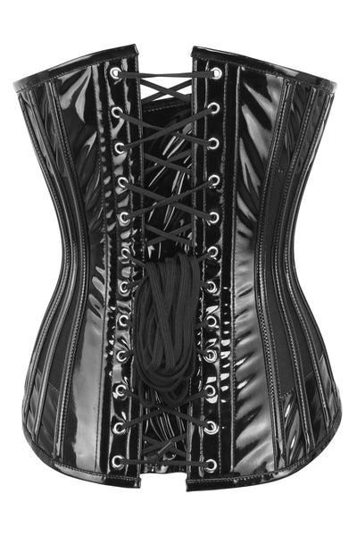 Janay Black PVC Overbust Corset With Plunge Neckline & Side Mesh Panels ...
