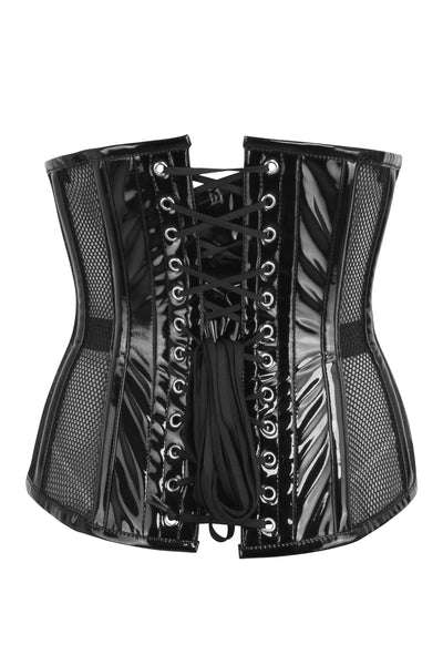 Avital Black PVC & Black Mesh Underbust Corset | Corsets Queen US-CA