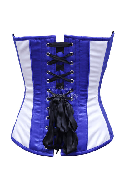 Anania Blue & White Satin Overbust Corset | Corsets Queen US-CA