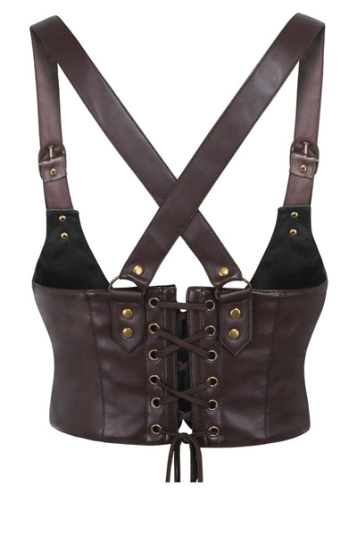 Biton Brown Faux Leather Harness Corset | Corsets Queen US-CA