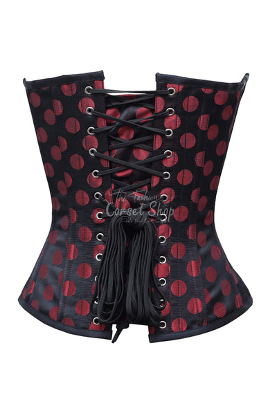 Taro Red Dot On Black Satin Overbust Corset | Corsets Queen US-CA
