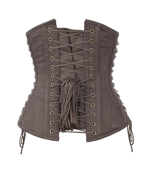Liam Brown Steampunk Cotton Corset with Criss Cross | Corsets Queen US-CA
