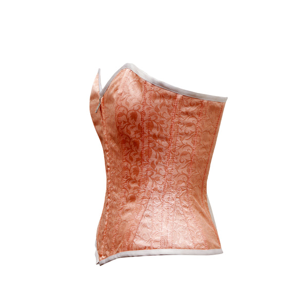 Upmecano Light Baby Pink Satin Brocade Overbust Corset | Corsets Queen ...