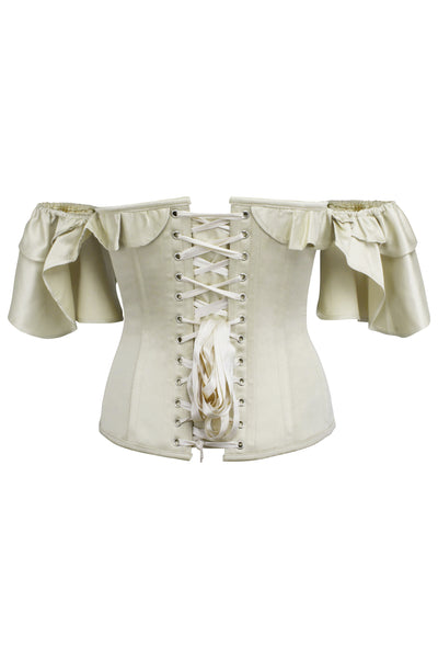 Earps Ivory Satin Corset With Off The Shoulder Frilled Sleeves ...