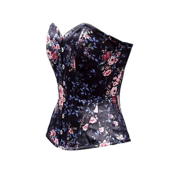 Garland Floral Print Satin Overbust Corset | Corsets Queen US-CA